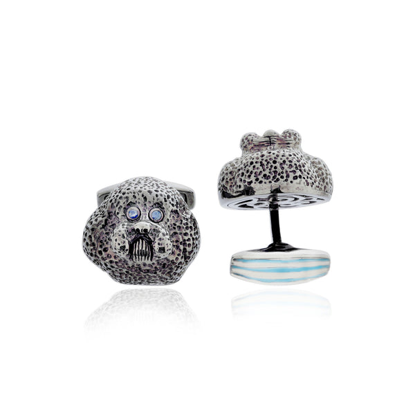 MCL Design Dog Cufflinks with Morning Blue Enamel & Blue Sapphires ...